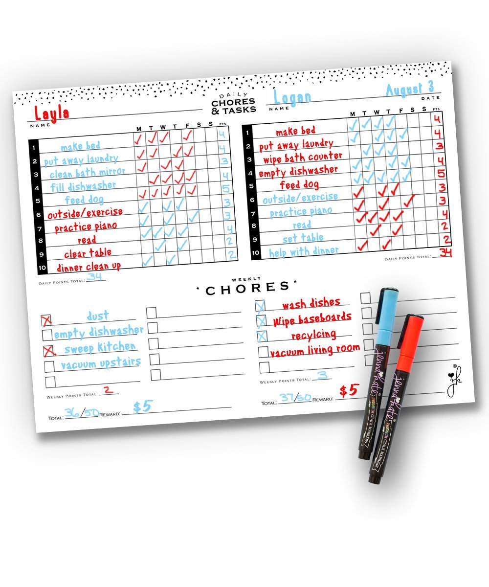 Magnetic Weekly Chore Chart for Multiple Kids - dry erase – Blueprint by JK